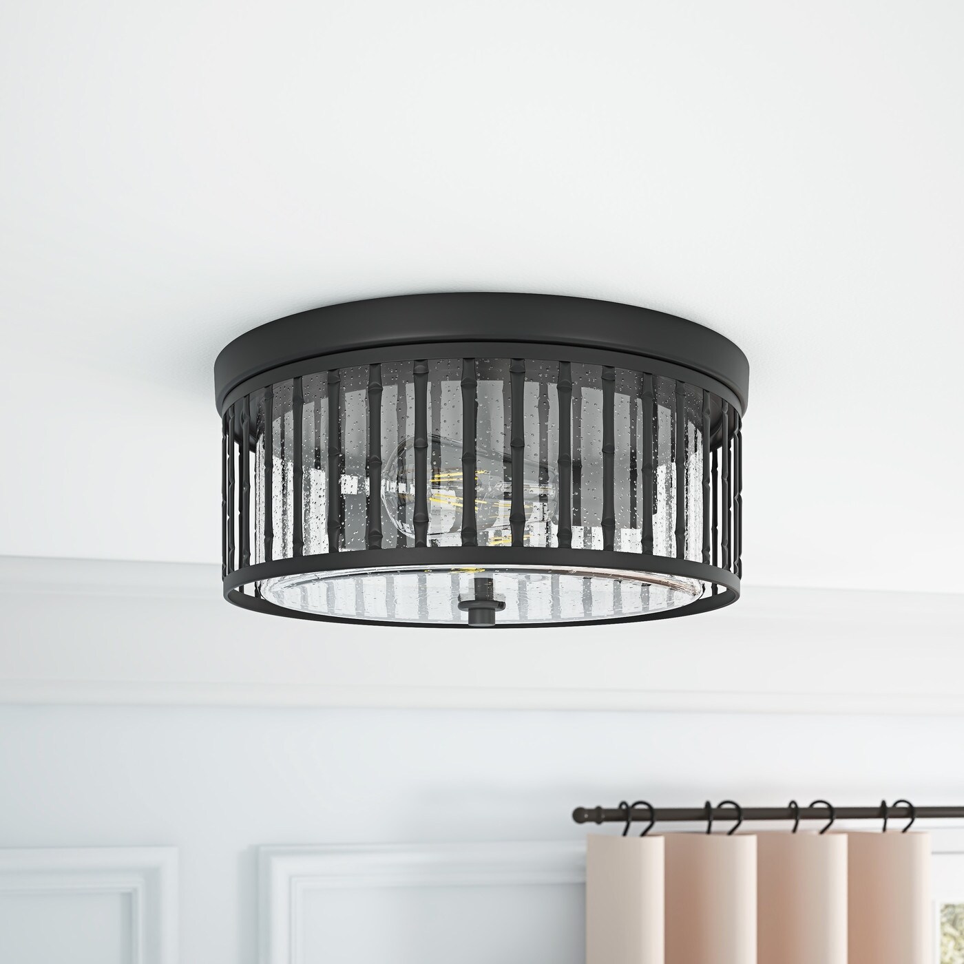 2-Light Flush Mount Ceiling Light with Seeded Glass Shade - On Sale ...