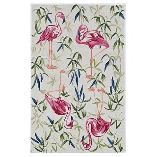 HomeRoots 3'x5' Ivory Pink Hand Hooked Flamingo Area Rug - 3' x 5' Oval ...
