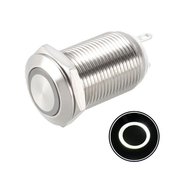 Latching Metal Push Button Switch 12mm Mounting Dia 1NO 24V LED Light ...