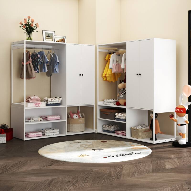 Large Clothing Storage Cabinet 2 Doors High Wardrobe with Shelves Open ...