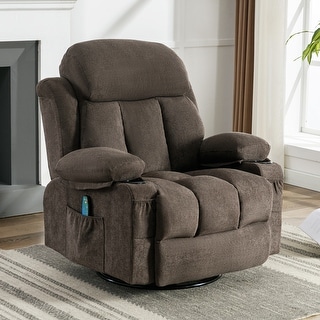 Brown 360° Rotation Recliner Massage Sofa with USB, 2 Cup Holders ...
