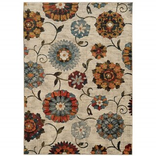 HomeRoots 4' X 6' Ivory Blue Gold Green Orange Rust And Teal Floral ...