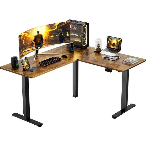 L-Shaped Standing Desk, 63" Double Motor Height Adjustable Sit Stand up ...