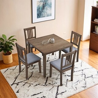 Mid Century Modern Square Wooden Dining Table Set,1 Table with 4 Chairs ...