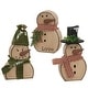 3 Assorted Chunky Wooden Snowman Sitters - Festive Decor Styles - 3” L x 1” W x 5” H - Bed Bath ...