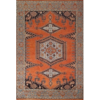 Orange Geometric Viss Oriental Area Rug Hand-Knotted Wool Carpet - 8'11 ...