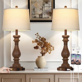 29'' Bedside Modern Resin Table Lamps with USB and TypeC Ports, Touch ...
