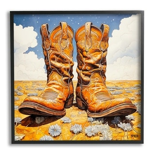 Stupell Cowboy Boots Cloudy Landscape Framed Giclee Art Design by RB ...