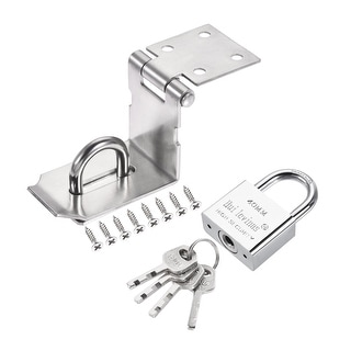 4" Keyed Different Door Latch Hasp Lock 90 Degree with Padlock Screws ...