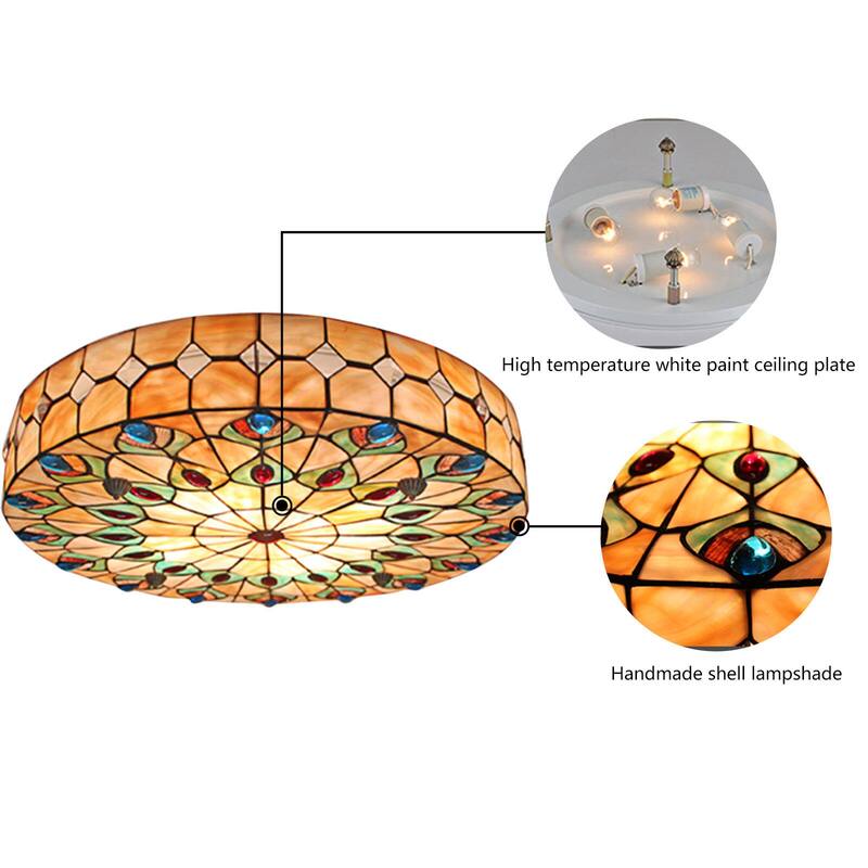 Classic Tiffany-style Flush Mount Ceiling Light with Pearls - On Sale ...