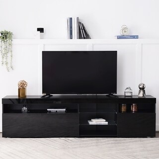 TV Stand LED Entertainment Gaming Media Console with Storage, Black ...