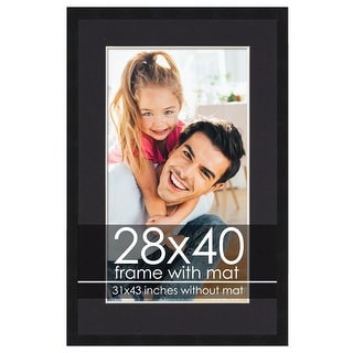 28x40 Frame with Mat - Black 31x43 Frame Wood Made to Display Print or ...