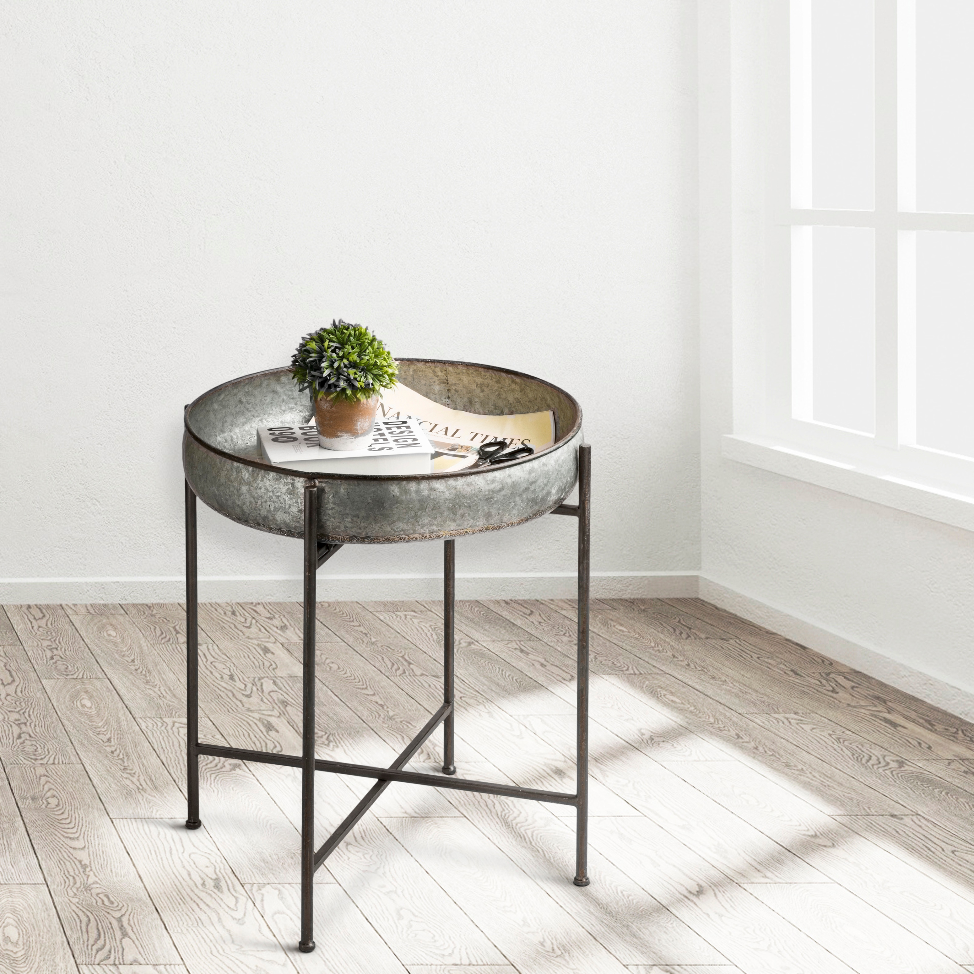 Glitzhome 25.8 H Farmhouse Galvanized Metal Planter Stand Side Table On Sale Bed Bath Beyond 19288135