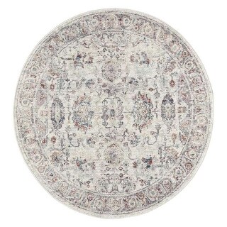 Jinnie Cream and Purple Multi-Color Distressed Round Rug - Bed Bath ...