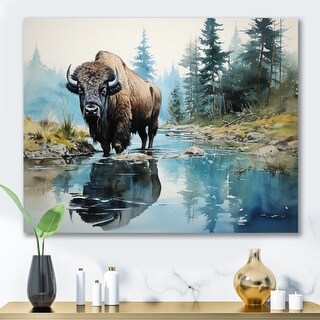 Designart "Bison Bison Reflections II" Animals Wall Art Living Room ...