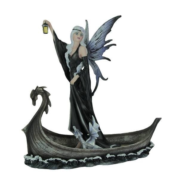 Norse Dark Fairy In Viking Boat With Baby Dragon Statue - 11 X 11 X 4 ...