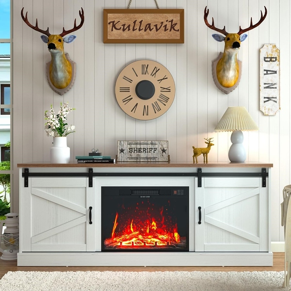 Electric fireplace with sliding barn doors store