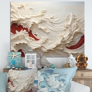 Designart "White And Red Wave Papercut Style " Coastal Waves Wall Art ...