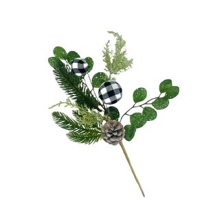 Mixed Evergreen Spray with Cone and Check Ornaments Set of 3 - 15"L x ...