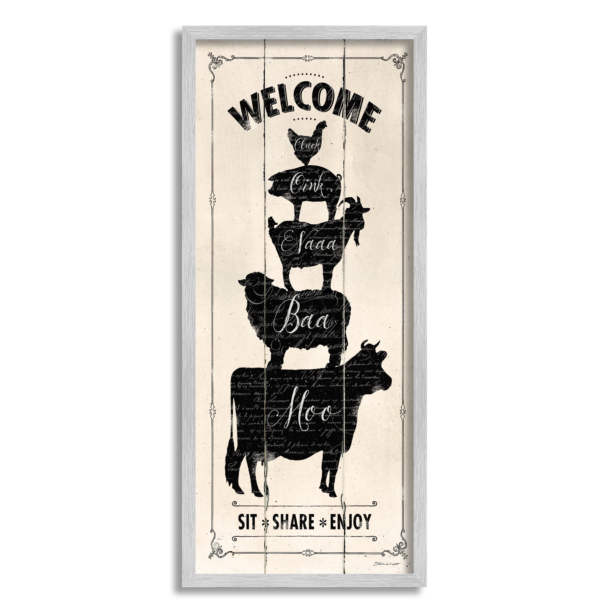 Welcome Farm Animal Rustic Wood Textured Word Design Framed Wall Art - Bed Bath & Beyond - 34531272