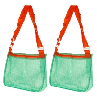 2pcs Mesh Beach Bag, Sand Backpack Shell Bags with Zipper, Green Orange ...