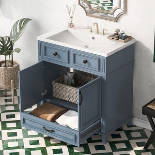 30-In Single Sink Blue Bathroom Vanity with White Resin Top/Soft ...