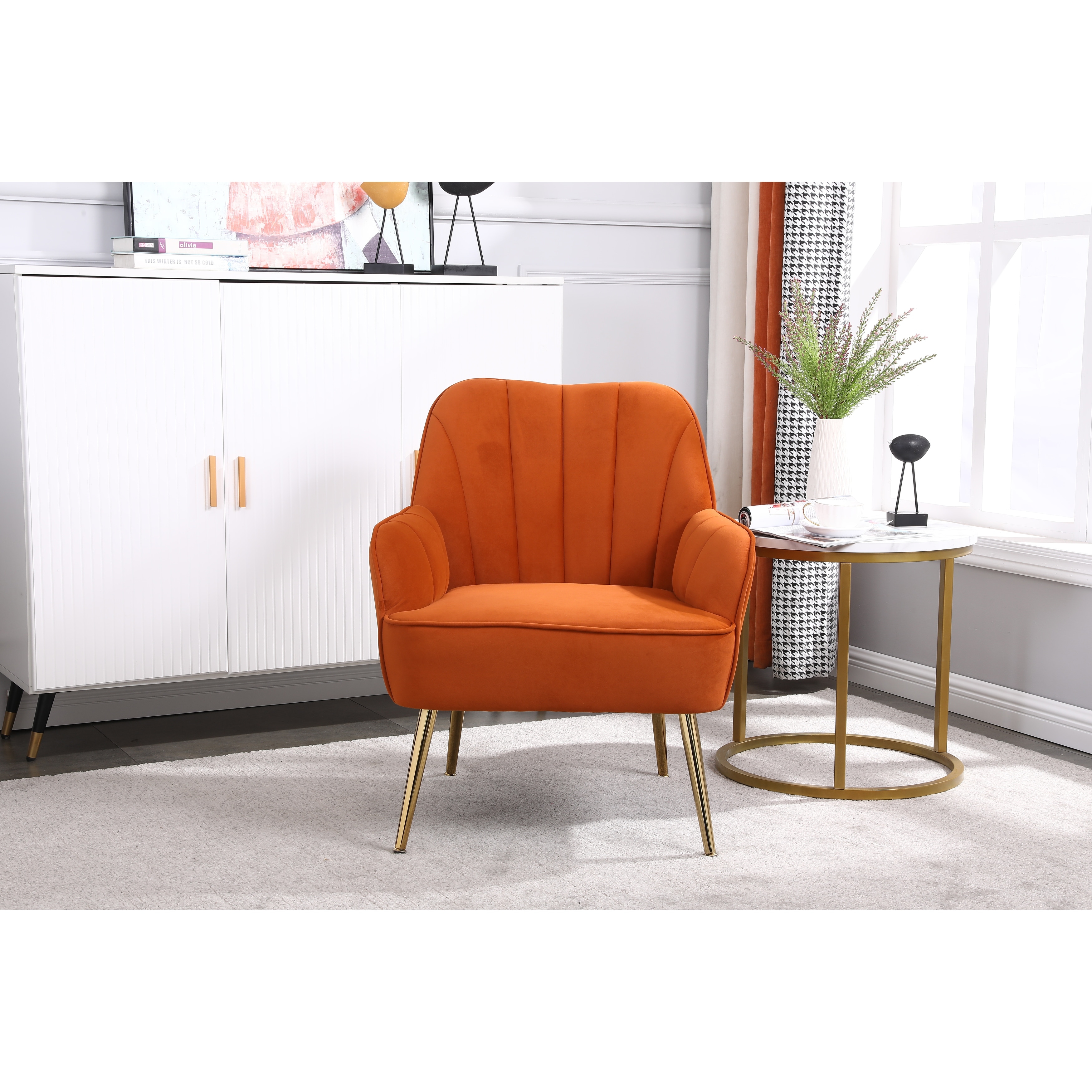 Soft Ergonomics Accent Chair Orange Velvet Upholstered Armreat Chair ...