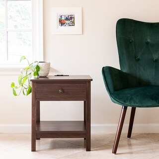 Rectangular End Table with AC Outlets and USB Charging Ports in Walnut ...