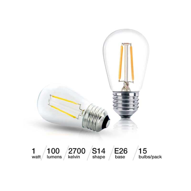Brightech 1 Watt Soft White (2700K) S14 LED Edison Style Bulbs - 15 Pk ...