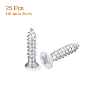 White Self Tapping Screws, 25pcs Flat Head Phillips Wood Screws - White ...
