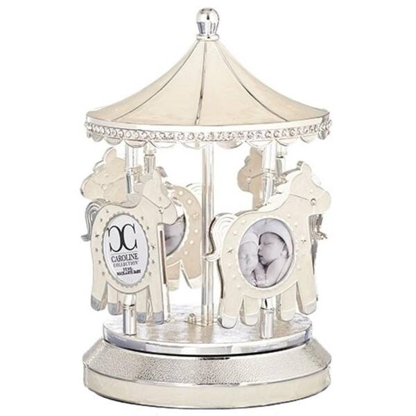 Set of 2 Musical Rotating Ivory Baby Carousel with Picture Frames 7.87 ...