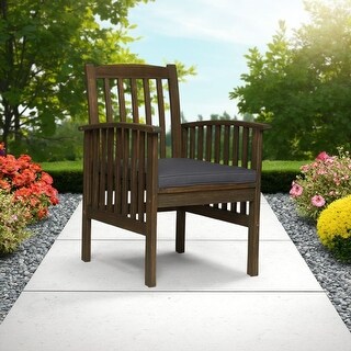 Gerry Dining Chair, Slatted Back Outdoor Natural Brown Wood, Dark Gray ...