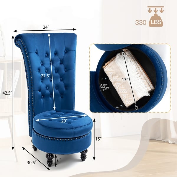 AVAWING High Back Throne Chair Velvet Armless Royal Accent Chair with ...