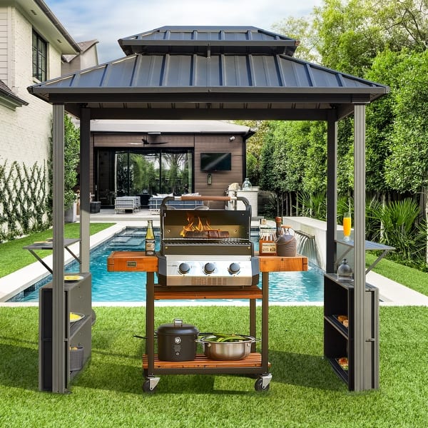EROMMY Outdoor Aluminum Patio Gazebo with Double Aluminum Composite ...