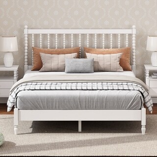 King Size Wood Platform Bed with Gourd Shaped Headboard - Bed Bath ...