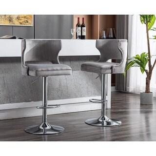 Adjustable Bar Stools Set of 2 Modern Comfy Swivel Velvet Upholstered ...