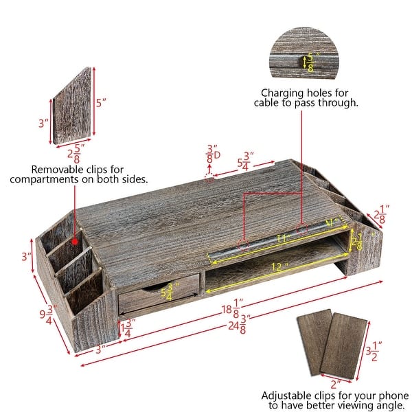 Wood Clutter-Free Desk Stand with Storage Organizer - S - Bed Bath ...