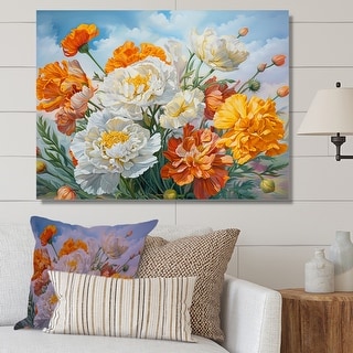 Designart "Muted Yellow Color Marigold Charm " Flowers Wall Art - Bed ...