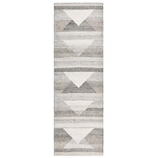 3 x 8 Runner Area Rug, Handwoven Monochromatic Triangle Pattern, Gray ...