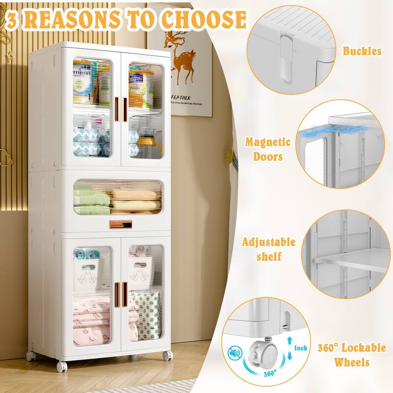 Javlergo 5-Tier Rolling Storage Cabinet White Plastic Wardrobe with ...