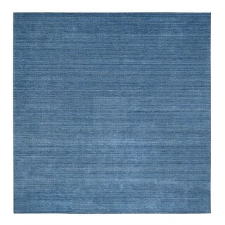 Shahbanu Rugs Denim Blue, Tone on Tone, Pure Wool Hand Loomed, Modern ...
