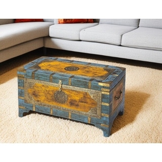 Hand Painted Brass Inlay Storage Trunk - Bed Bath & Beyond - 36091447