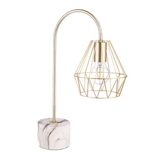 Caged Shade Metal Frame Table Lamp with Marble Base, Gold and White ...