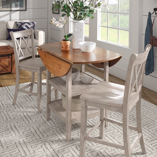 Eleanor Antique White Drop Leaf Round Counter Height Dining Set by ...