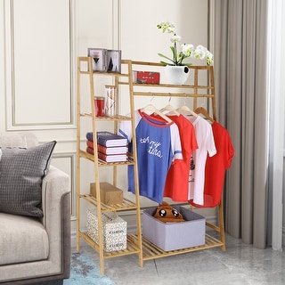 Bamboo Garment Rack 5 Tier Shoe Clothing Storage Shelves Clothes ...