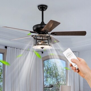 52 in. LED Medium Brown Wood Ceiling Fan with LED Light, Remote Control ...