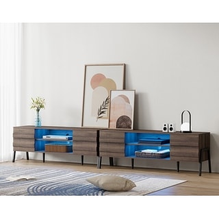 LED Mid-Century TV Stand for TVs up to 100 Inch, Modern Entertainment ...