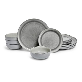 Sango Asher 12-Piece Gray Stoneware Dinnerware Set - Service for 4, Plate & Bowl Set - Bed Bath ...