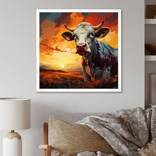 Designart "Colorful Expressionist Cow Portrait II" Animals Cow Framed ...