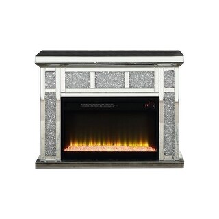 Noe 39 Inch Mirrored LED Electric Fireplace, Remote, Faux Diamond ...